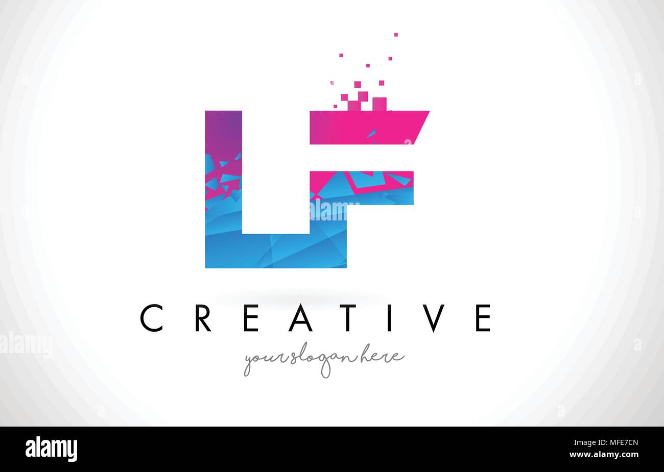 LF L F Letter Logo with Broken Shattered Blue Pink Triangles Texture ...