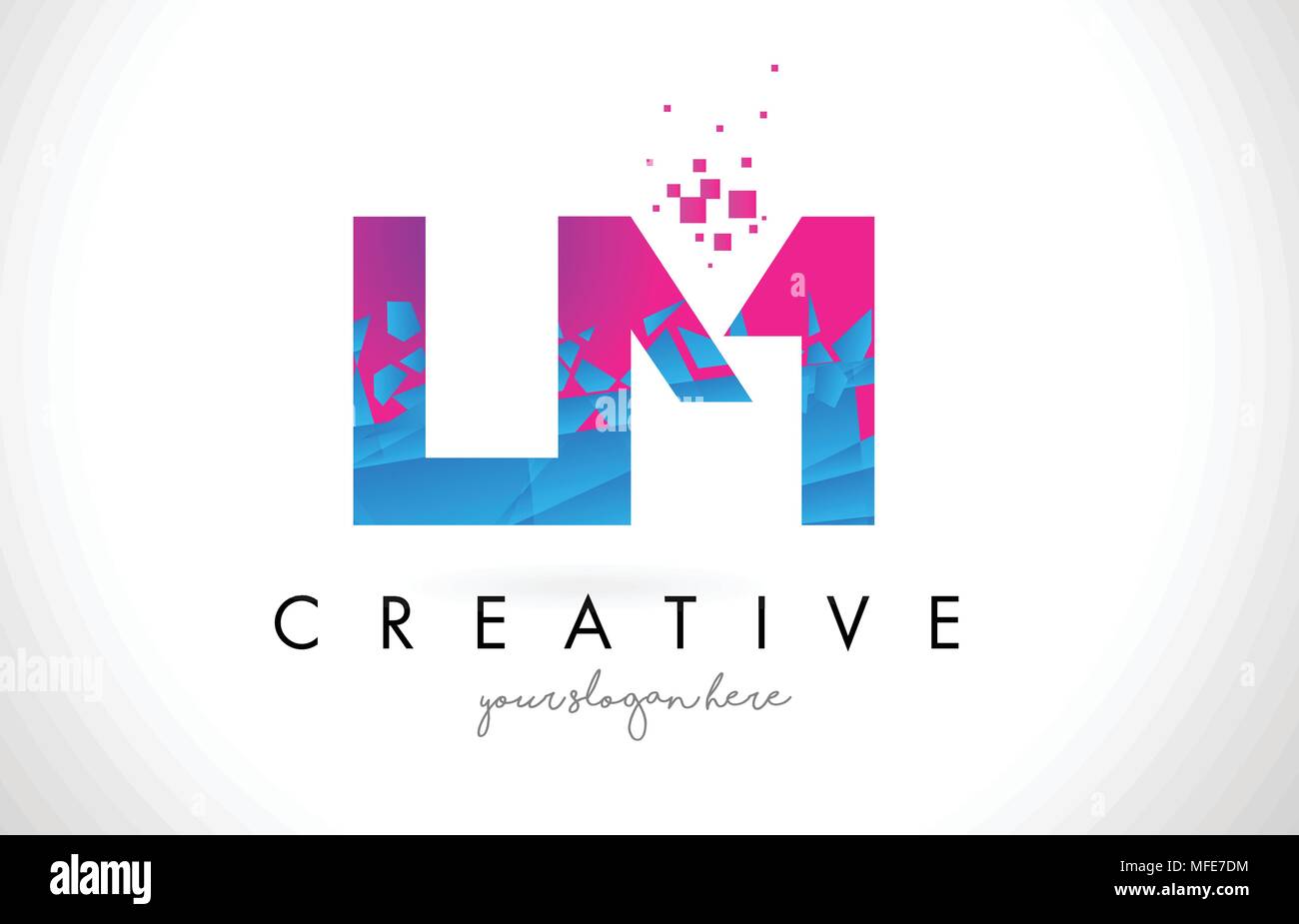 LM L M Letter Logo with Broken Shattered Blue Pink Triangles Texture ...