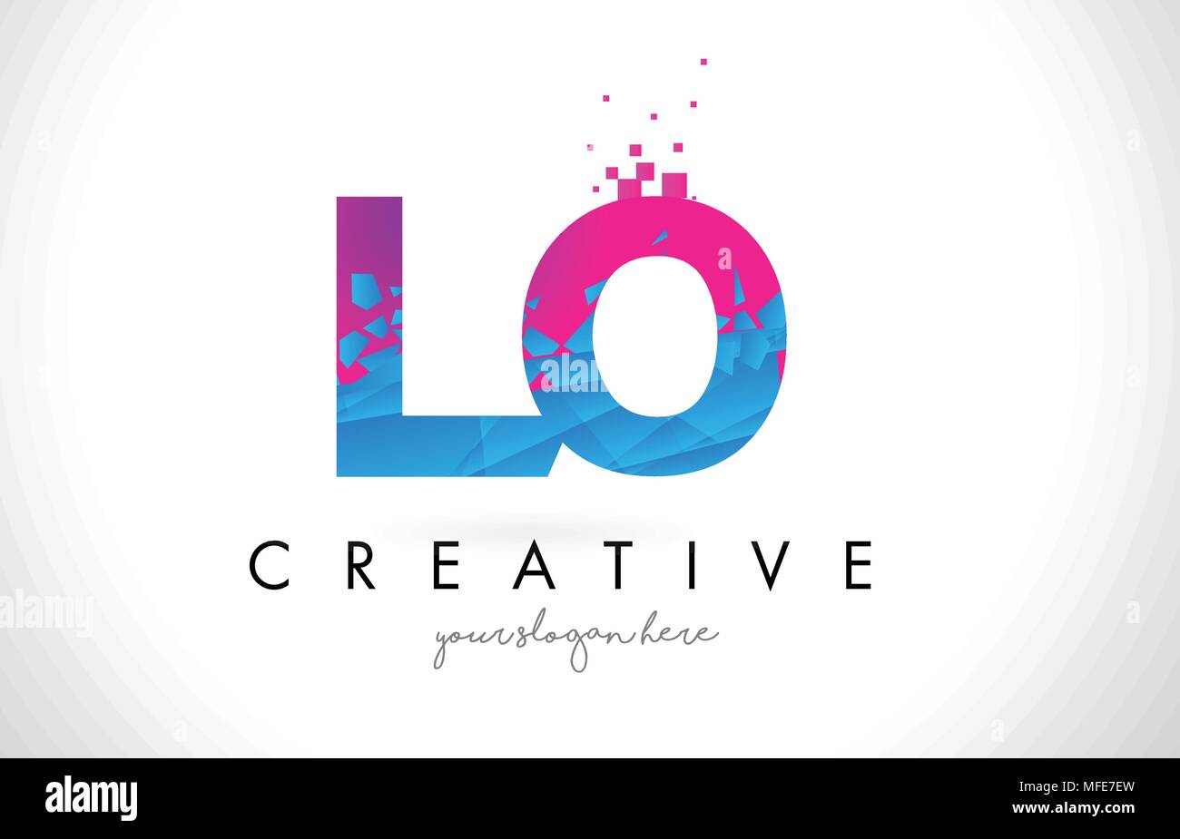 LO L O Letter Logo with Broken Shattered Blue Pink Triangles Texture ...