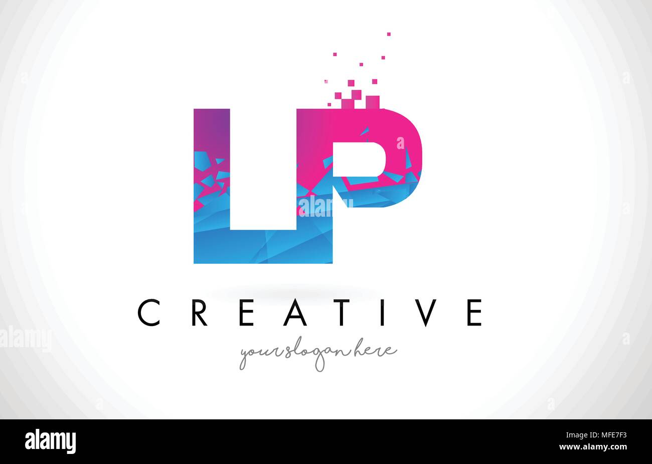 LP L P Letter Logo with Broken Shattered Blue Pink Triangles Texture ...