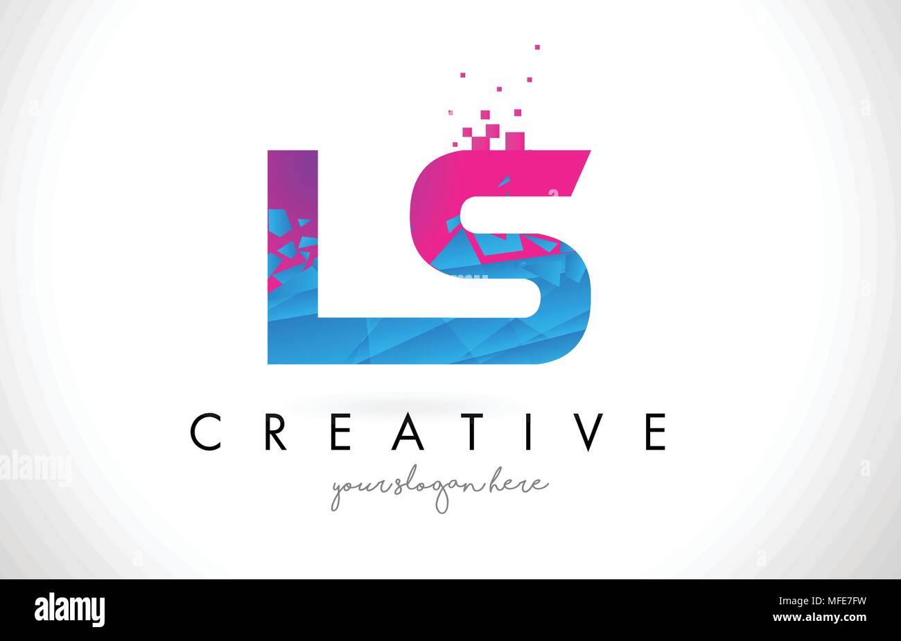 LS L S Letter Logo with Broken Shattered Blue Pink Triangles Texture ...