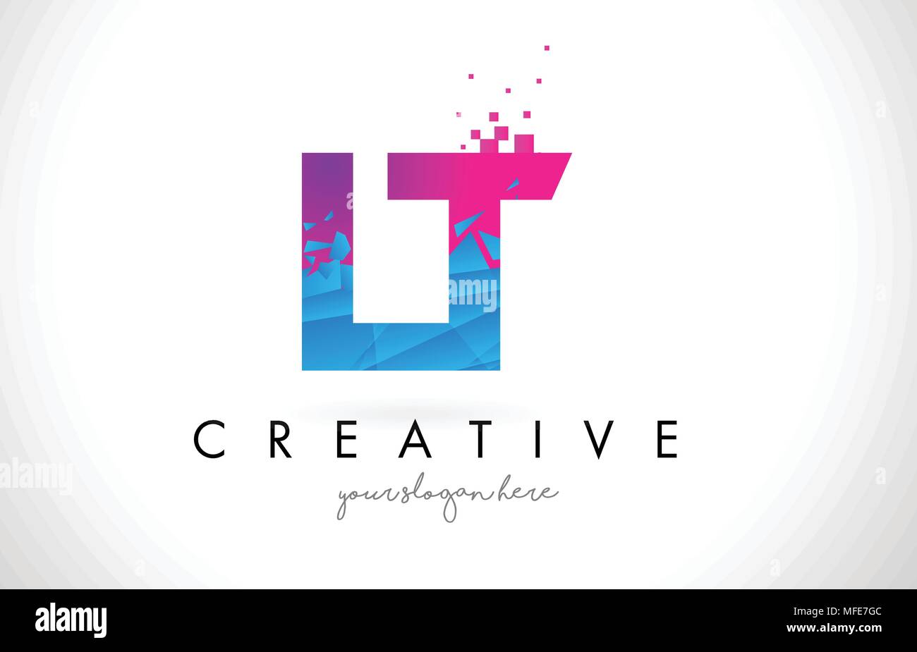 LT L T Letter Logo with Broken Shattered Blue Pink Triangles Texture ...