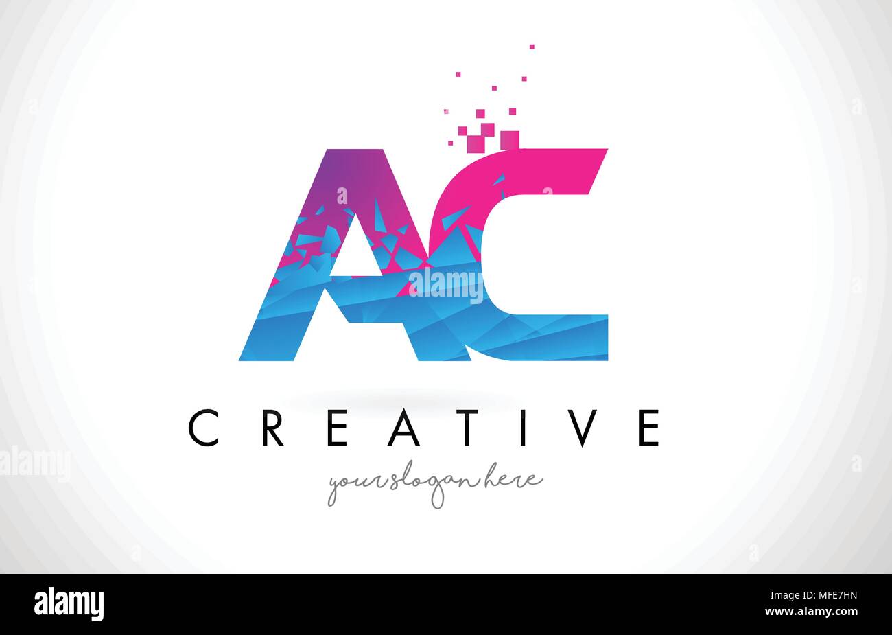 AC A C Letter Logo with Broken Shattered Blue Pink Triangles Texture ...