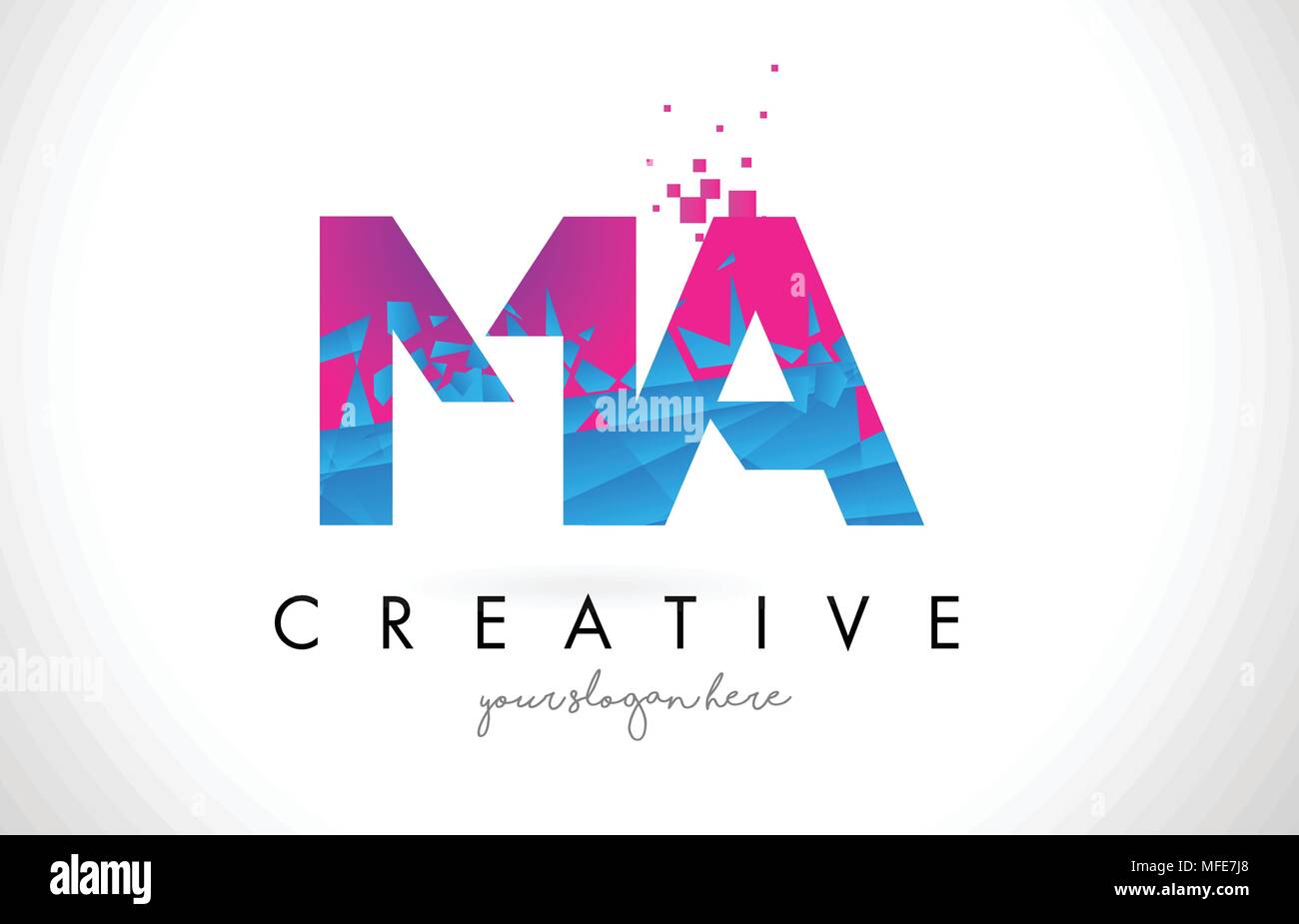 MA M A Letter Logo with Broken Shattered Blue Pink Triangles Texture ...