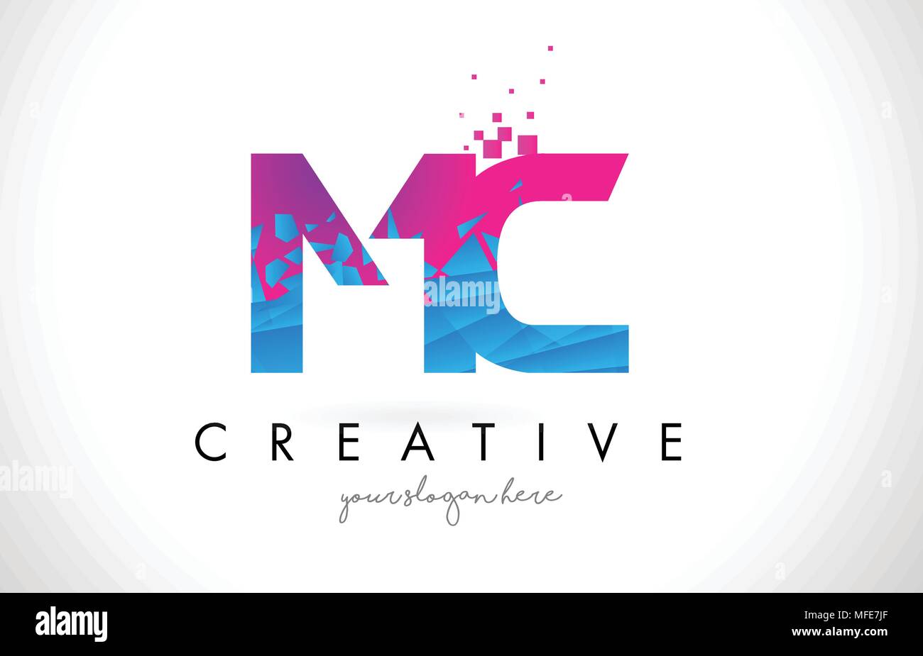 MC M C Letter Logo with Broken Shattered Blue Pink Triangles Texture ...