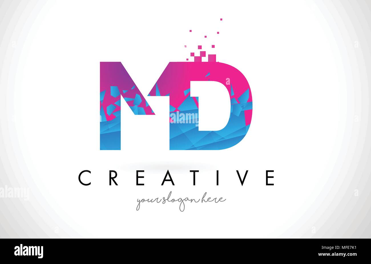 MD M D Letter Logo with Broken Shattered Blue Pink Triangles Texture ...