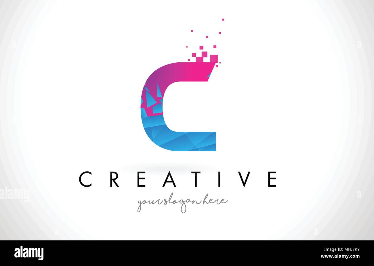 C Letter Logo with Broken Shattered Blue Pink Triangles Texture Design ...