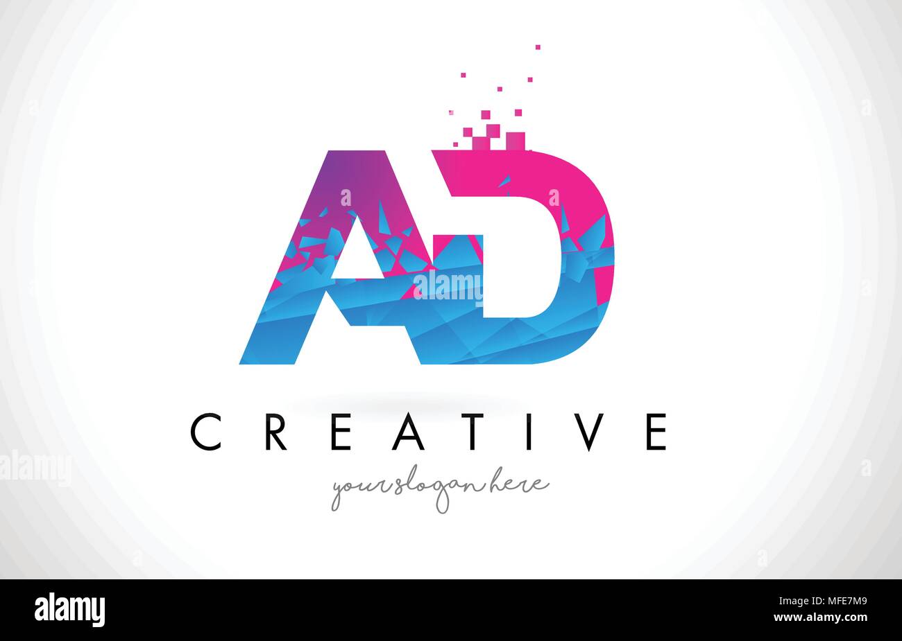 AD A D Letter Logo with Broken Shattered Blue Pink Triangles Texture ...