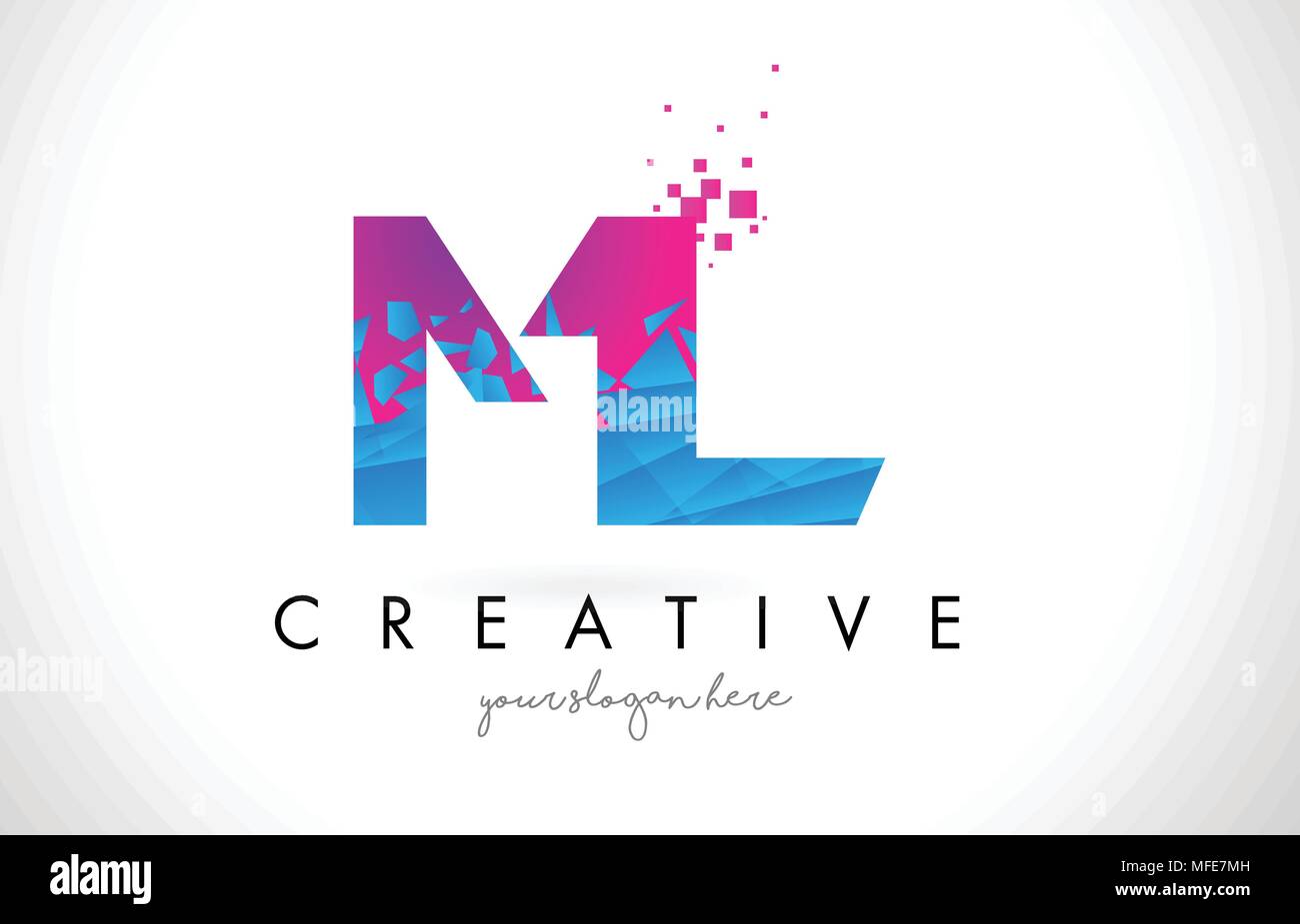 ML M L Letter Logo with Broken Shattered Blue Pink Triangles Texture ...
