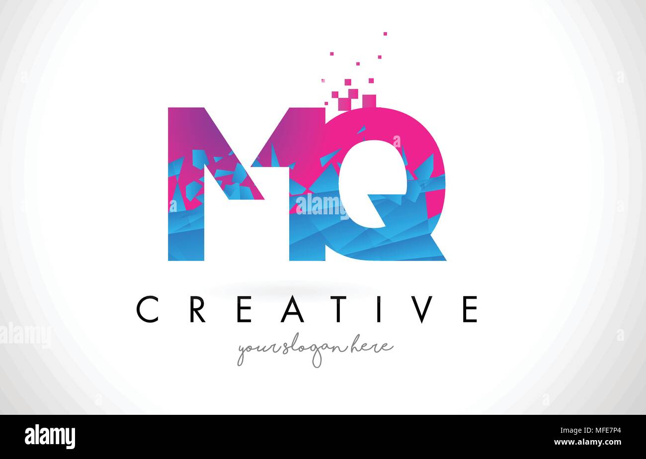 MQ M Q Letter Logo with Broken Shattered Blue Pink Triangles Texture ...