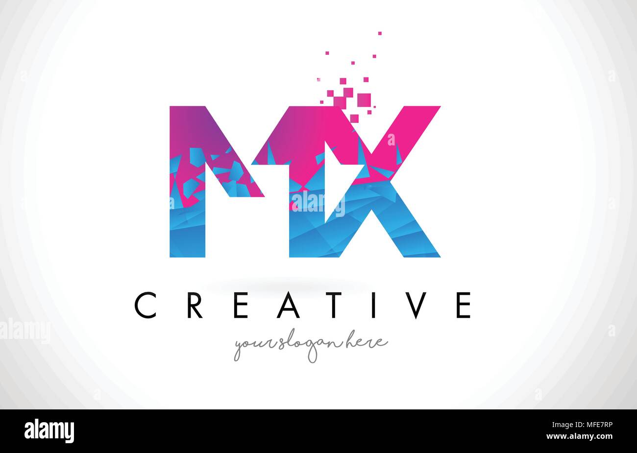 MX M X Letter Logo with Broken Shattered Blue Pink Triangles Texture ...