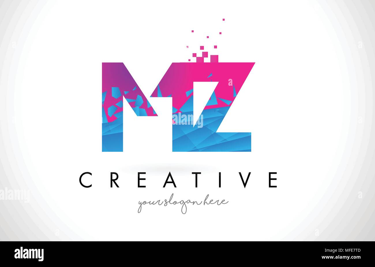 MZ M Z Letter Logo with Broken Shattered Blue Pink Triangles Texture ...