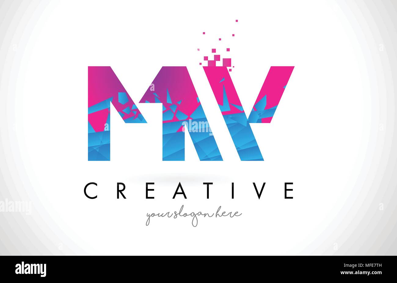 MW M W Letter Logo with Broken Shattered Blue Pink Triangles Texture ...