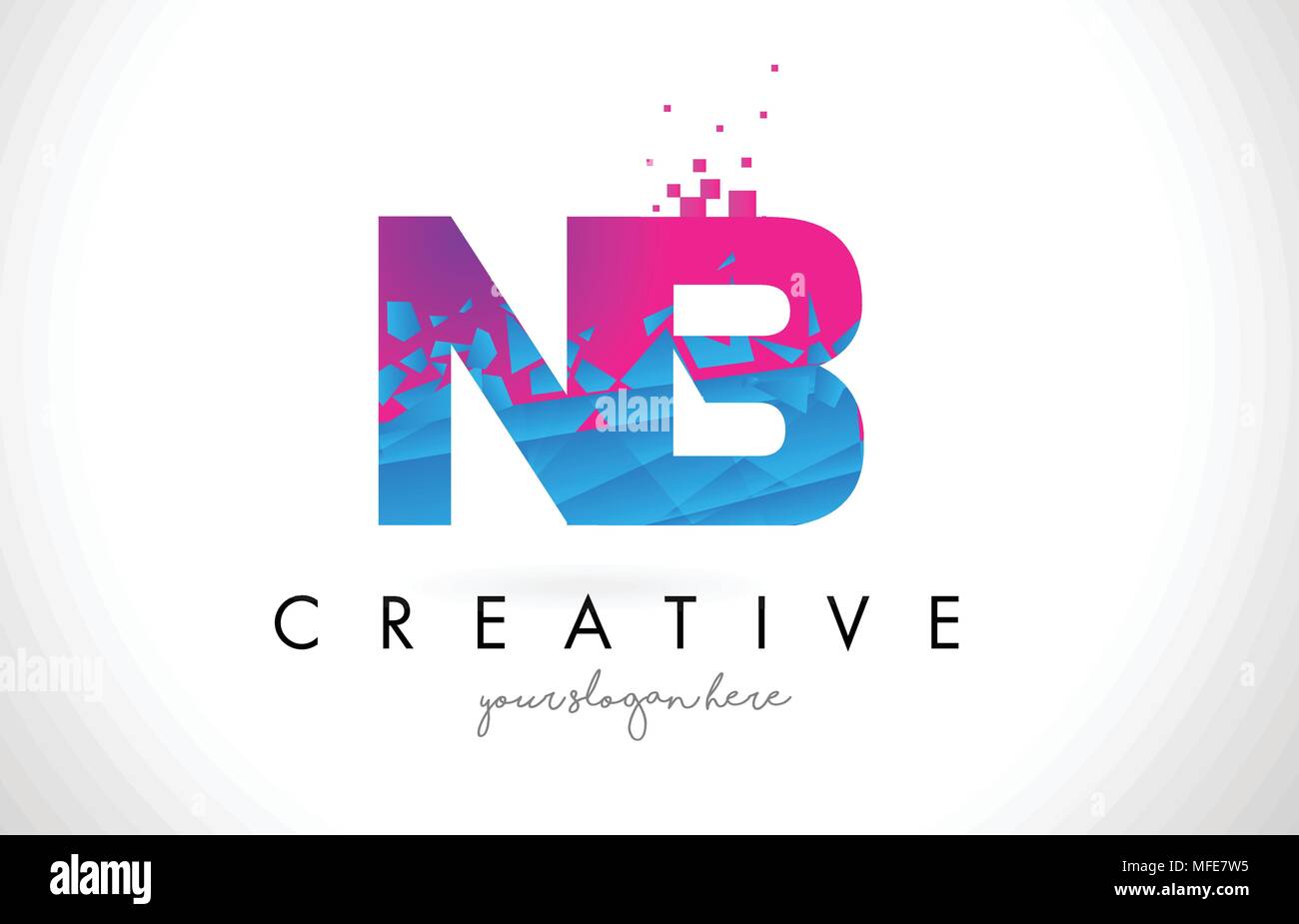 NB N B Letter Logo with Broken Shattered Blue Pink Triangles Texture ...