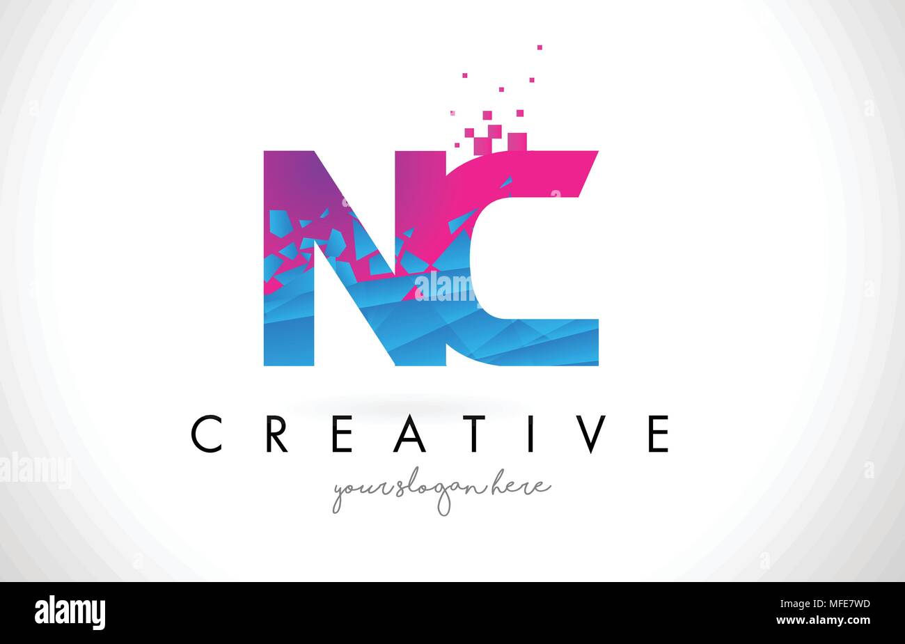 NC N C Letter Logo with Broken Shattered Blue Pink Triangles Texture ...