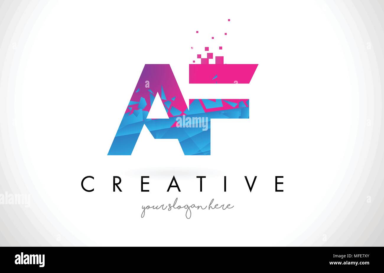 AF A F Letter Logo with Broken Shattered Blue Pink Triangles Texture ...