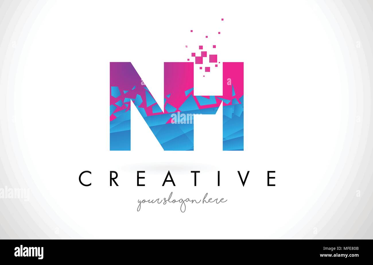NH N H Letter Logo with Broken Shattered Blue Pink Triangles Texture Design Vector Illustration ...