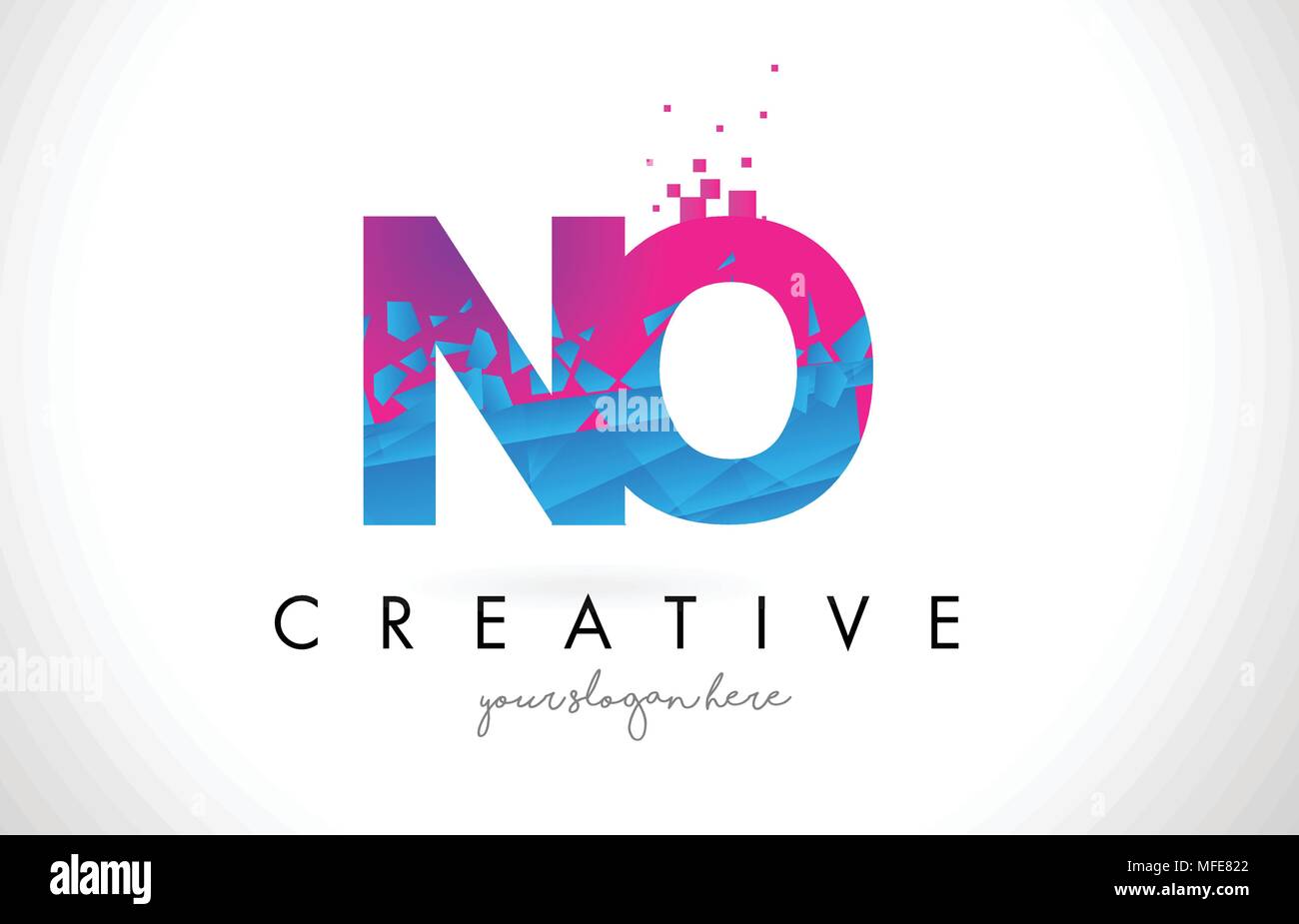 NO N O Letter Logo with Broken Shattered Blue Pink Triangles Texture ...