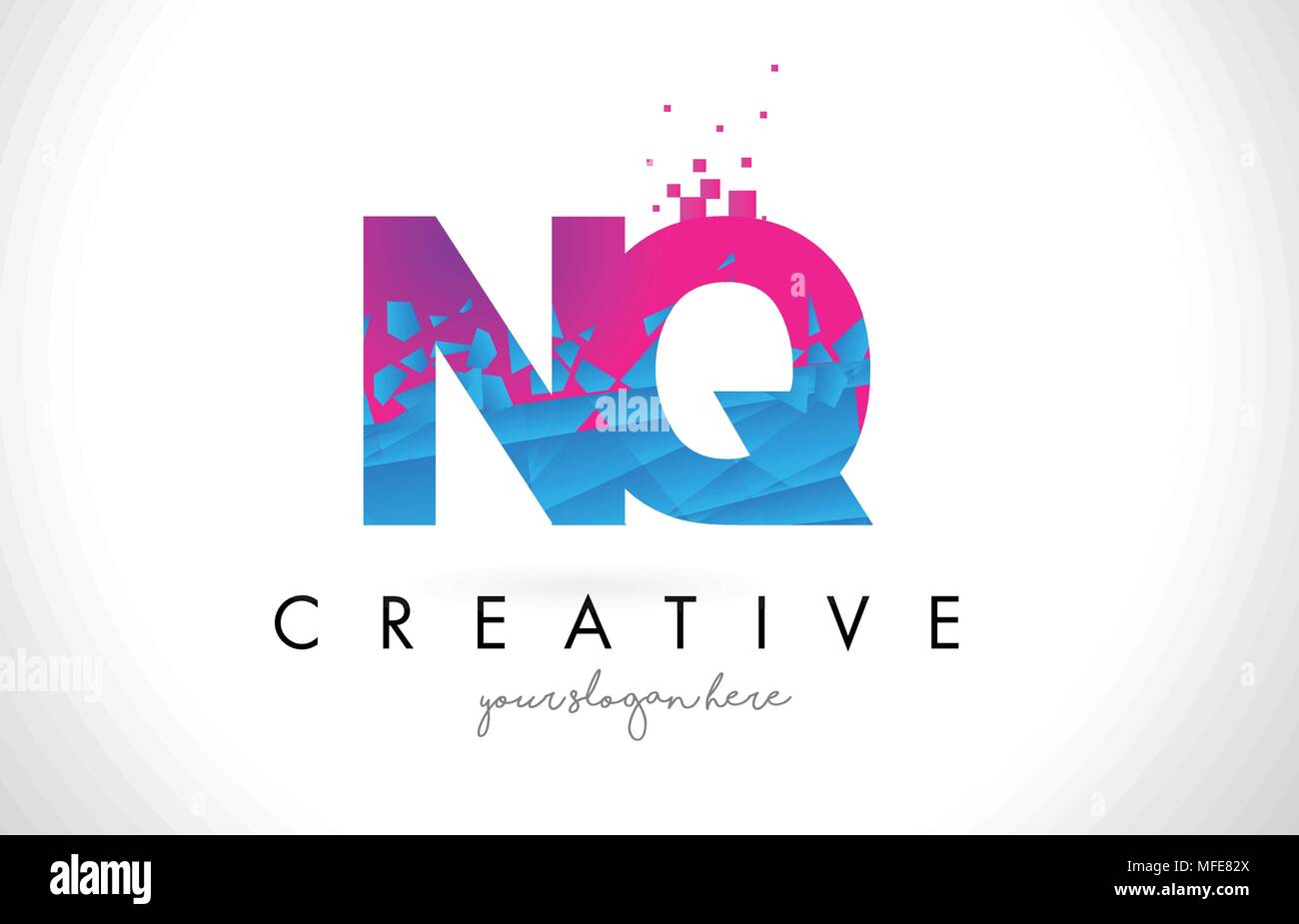 NQ N Q Letter Logo with Broken Shattered Blue Pink Triangles Texture ...