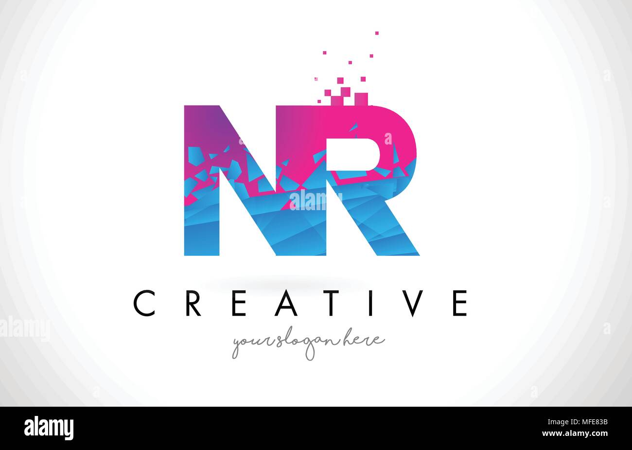 NR N R Letter Logo with Broken Shattered Blue Pink Triangles Texture ...