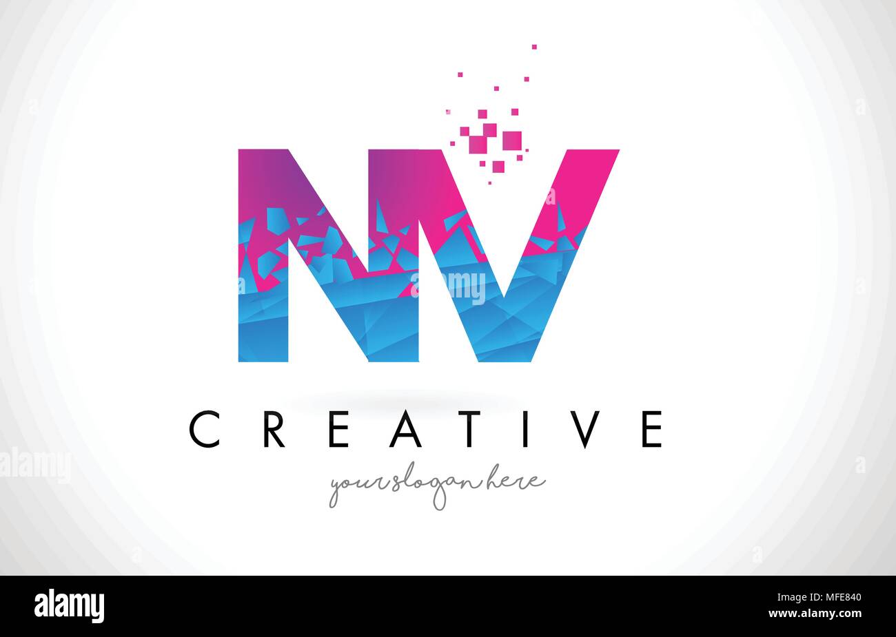 NV N V Letter Logo with Broken Shattered Blue Pink Triangles Texture ...