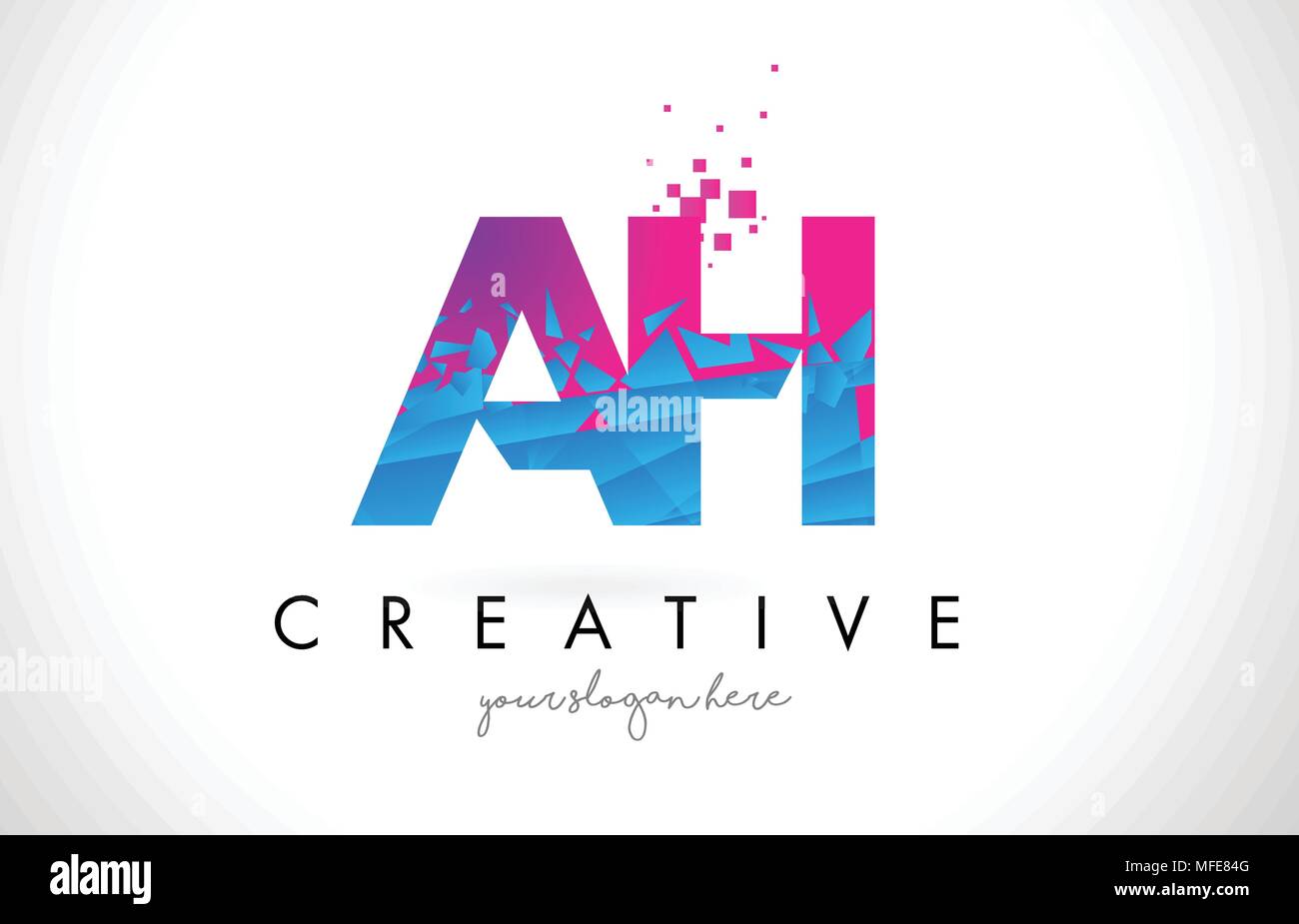 AH A H Letter Logo with Broken Shattered Blue Pink Triangles Texture ...
