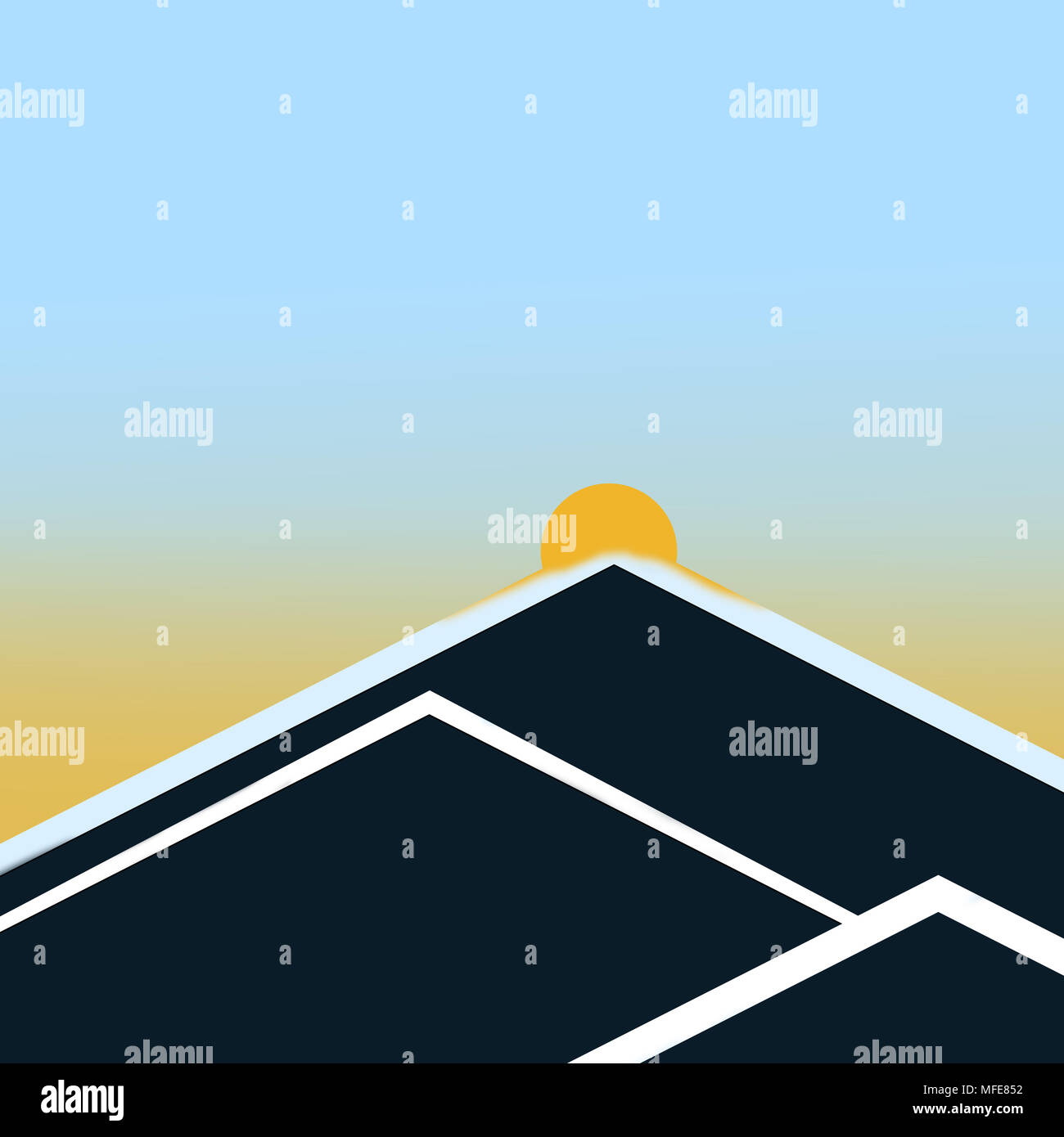 Flat design colorful hills on landscape. Simple template with sunset or ...