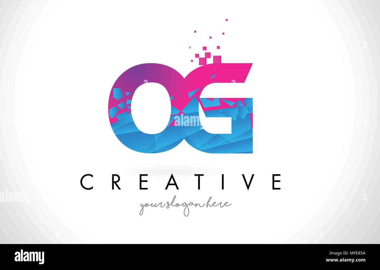 OG O G Letter Logo with Broken Shattered Blue Pink Triangles Texture ...
