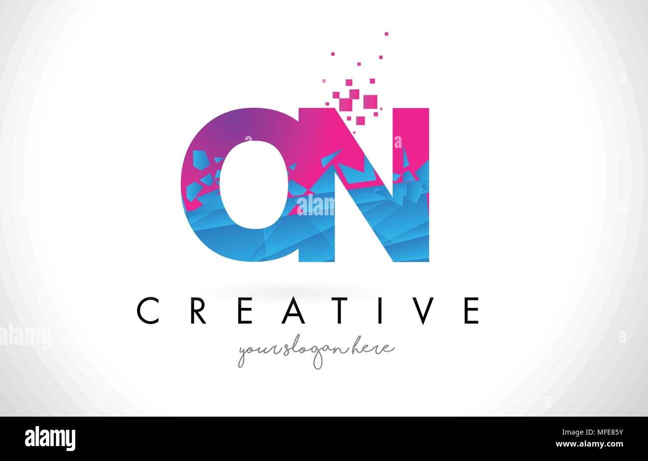ON O N Letter Logo with Broken Shattered Blue Pink Triangles Texture ...