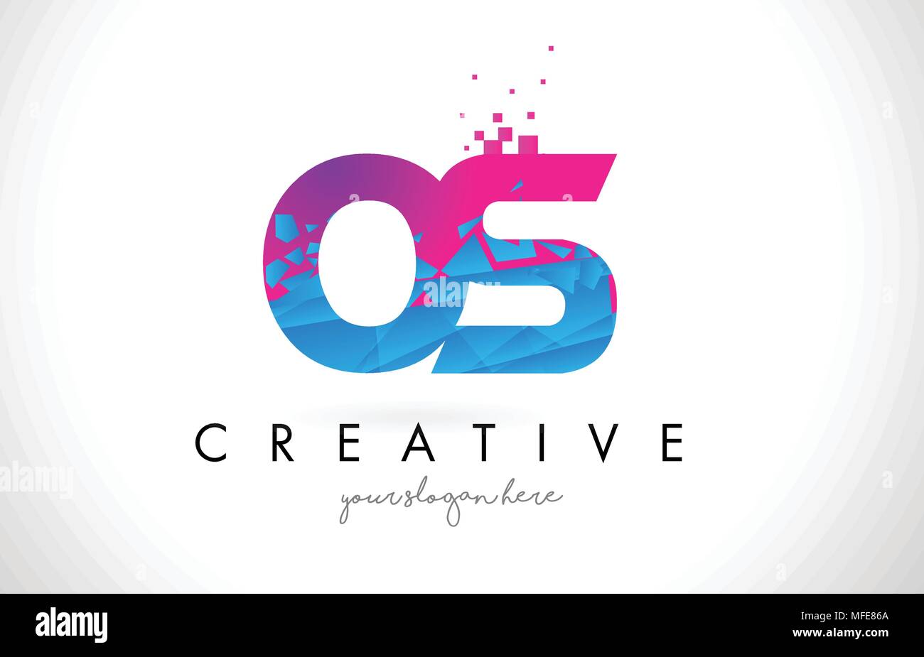 OS O S Letter Logo with Broken Shattered Blue Pink Triangles Texture ...