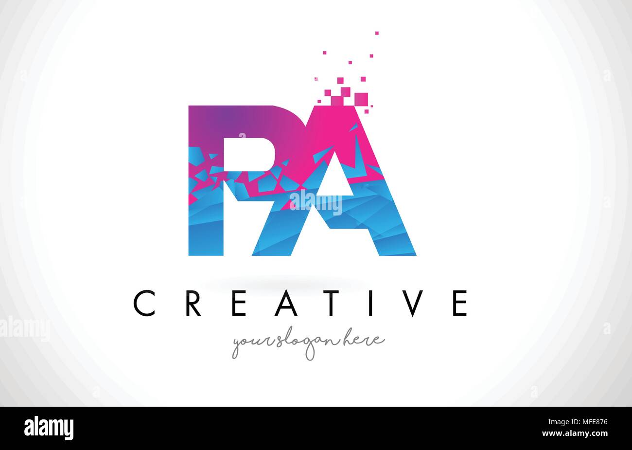 PA P A Letter Logo with Broken Shattered Blue Pink Triangles Texture ...