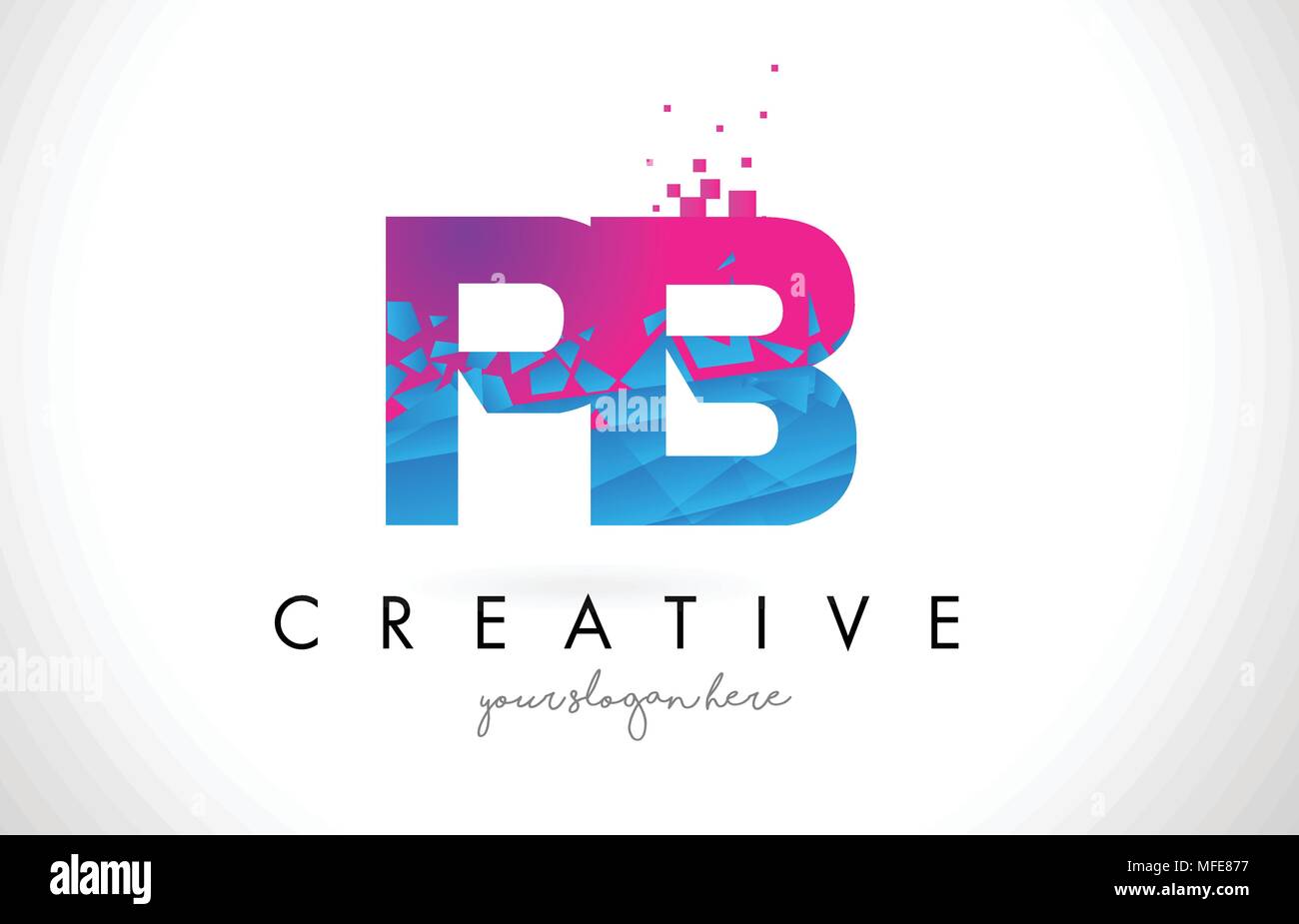 PB P B Letter Logo with Broken Shattered Blue Pink Triangles Texture ...