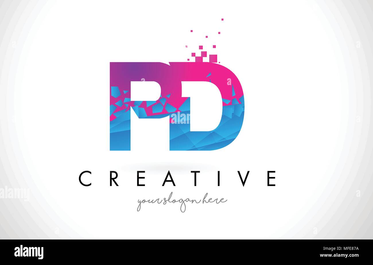 PD P D Letter Logo with Broken Shattered Blue Pink Triangles Texture ...