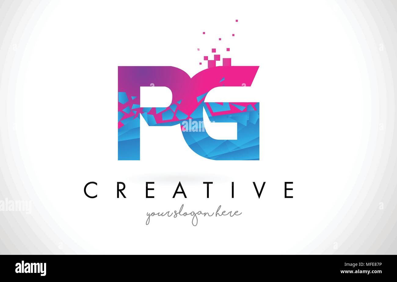PG P G Letter Logo with Broken Shattered Blue Pink Triangles Texture ...
