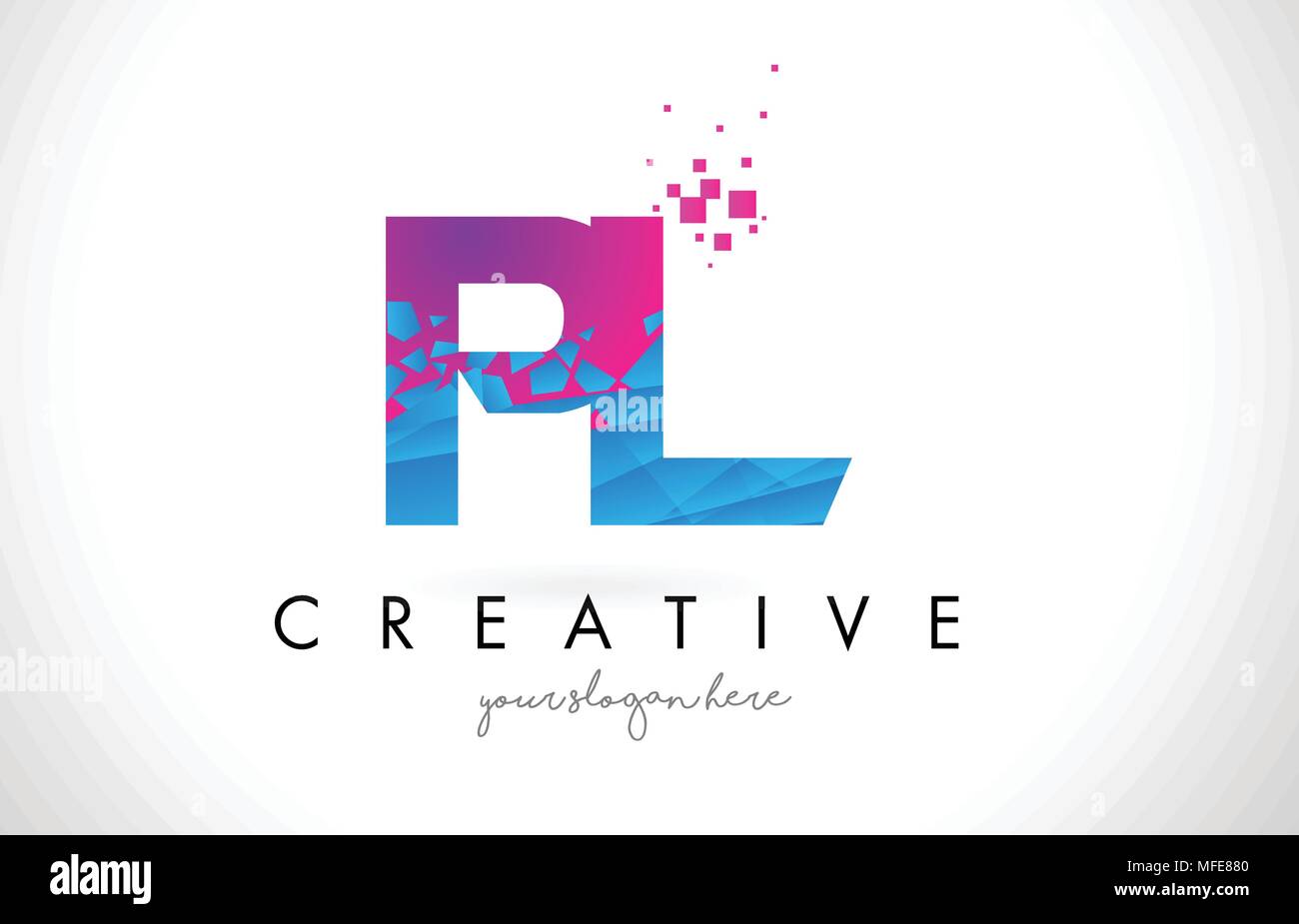 PL P L Letter Logo with Broken Shattered Blue Pink Triangles Texture ...