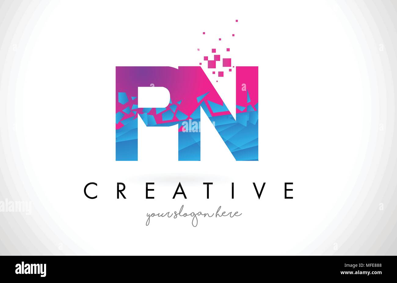 PN P N Letter Logo with Broken Shattered Blue Pink Triangles Texture ...