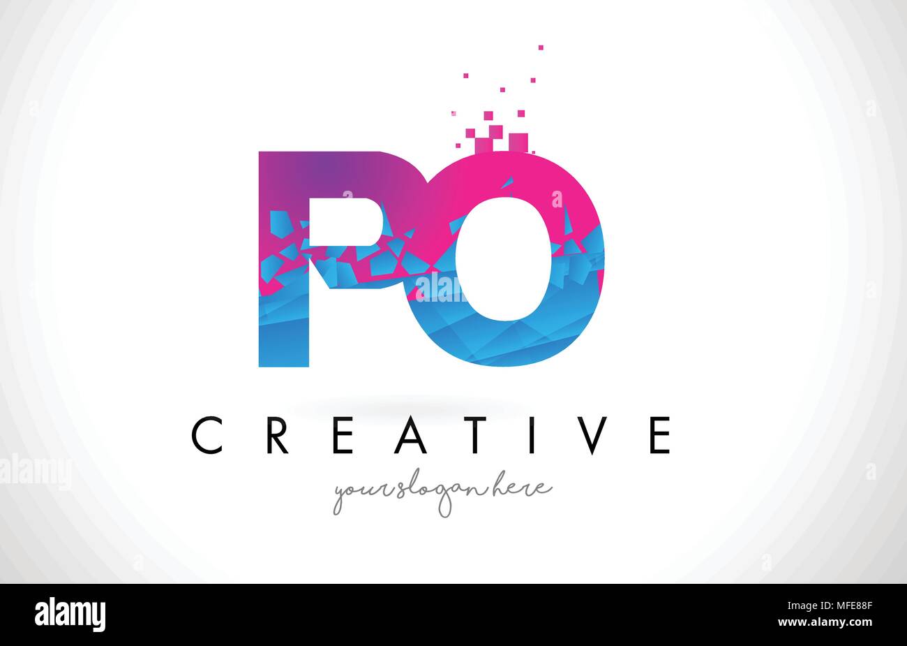 PO P O Letter Logo with Broken Shattered Blue Pink Triangles Texture ...