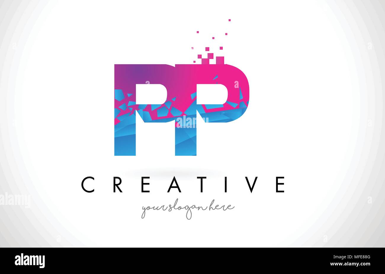 PP P Letter Logo with Broken Shattered Blue Pink Triangles Texture ...