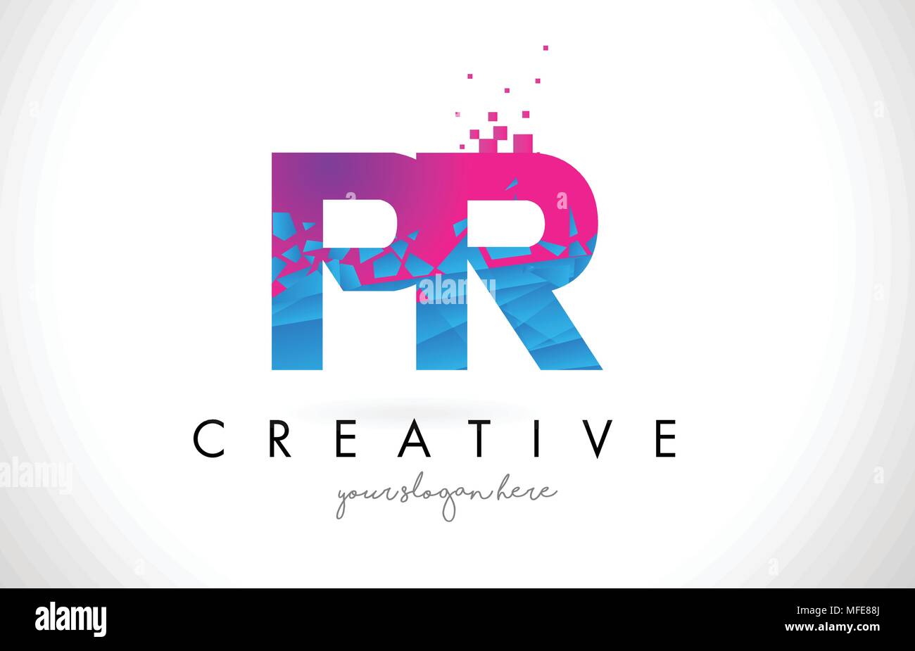 PR P R Letter Logo with Broken Shattered Blue Pink Triangles Texture ...