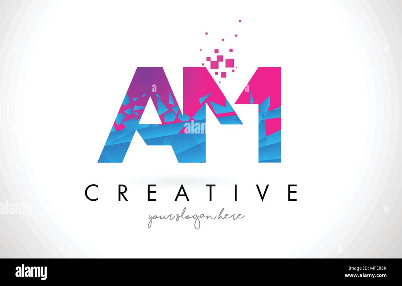 AM A M Letter Logo with Broken Shattered Blue Pink Triangles Texture ...