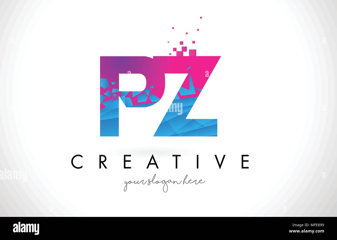 PZ P Z Letter Logo with Broken Shattered Blue Pink Triangles Texture ...