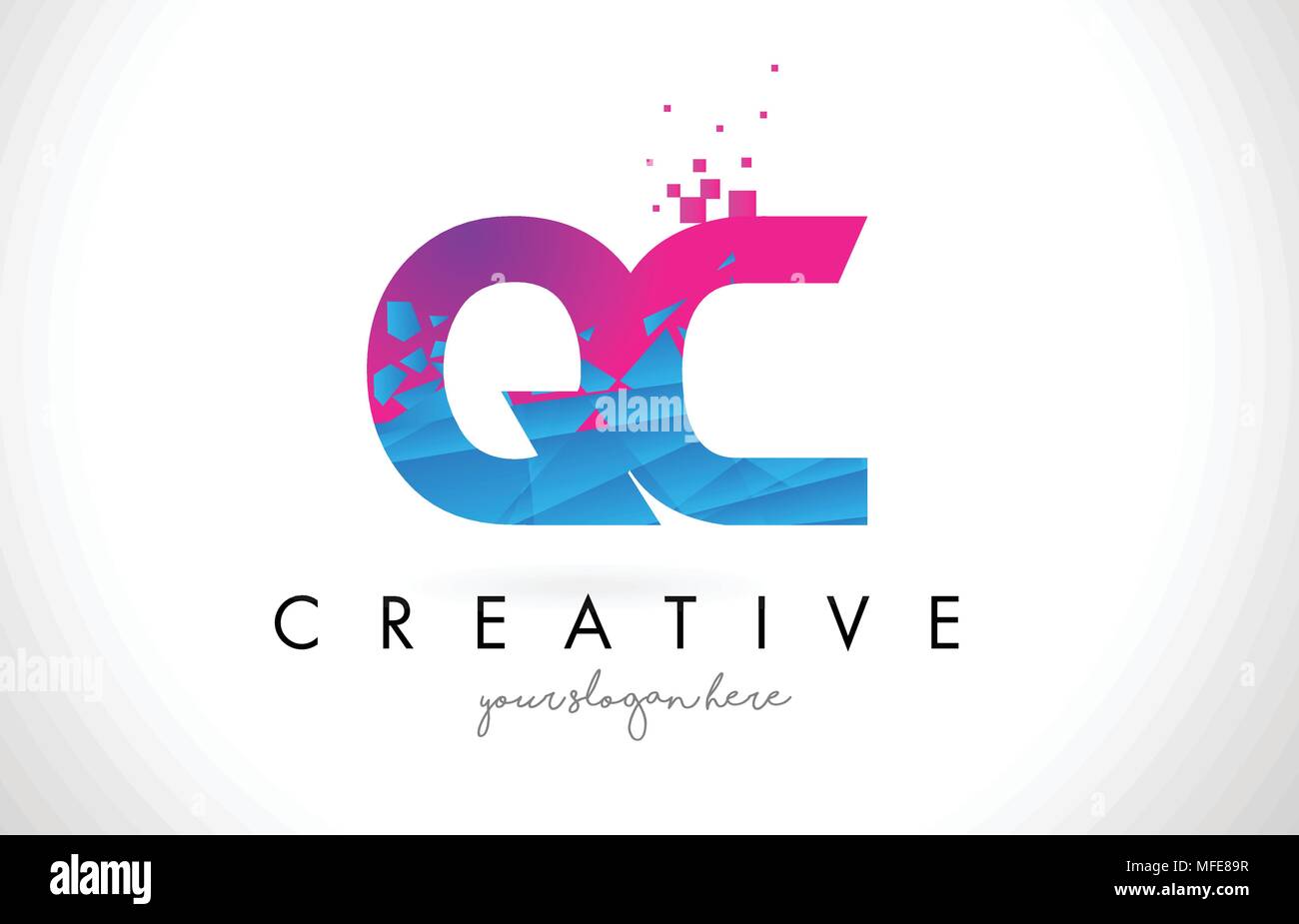 QC Q C Letter Logo with Broken Shattered Blue Pink Triangles Texture ...