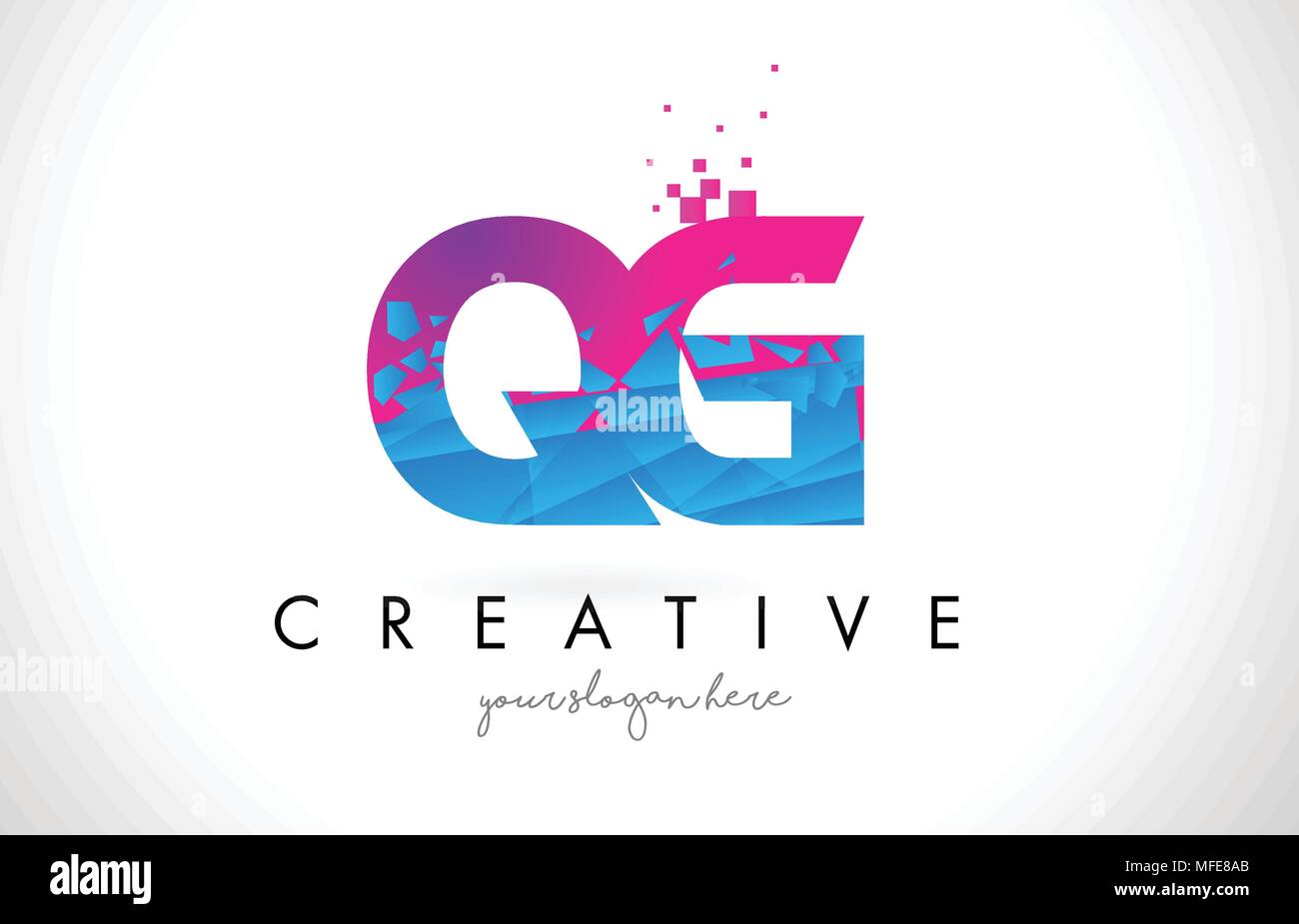 QG Q G Letter Logo with Broken Shattered Blue Pink Triangles Texture ...