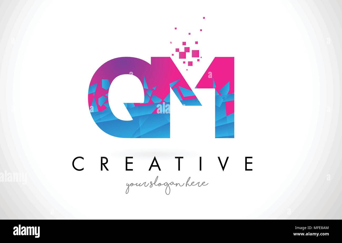 QM Q M Letter Logo with Broken Shattered Blue Pink Triangles Texture ...