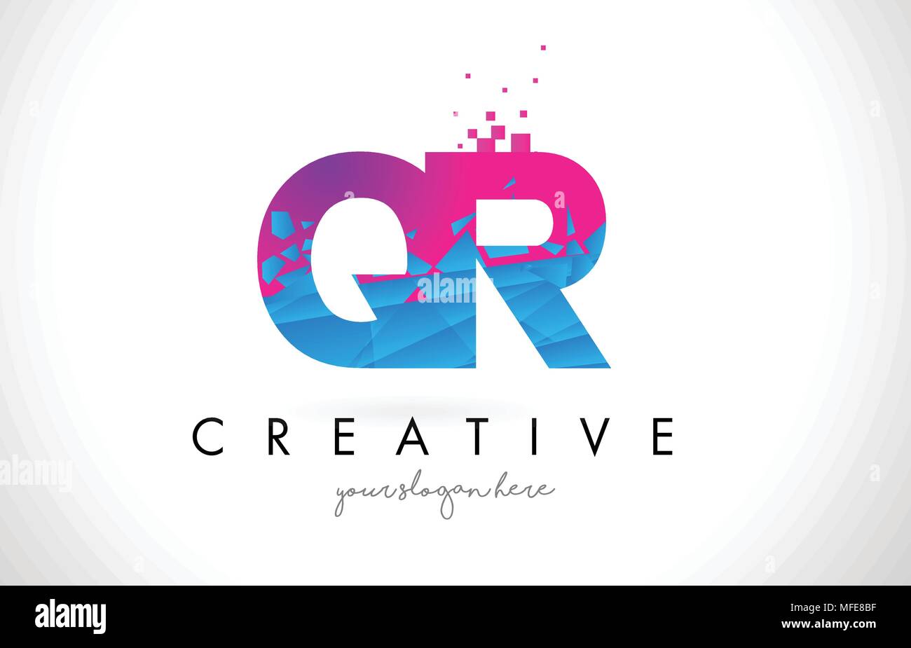 QR Q R Letter Logo with Broken Shattered Blue Pink Triangles Texture ...