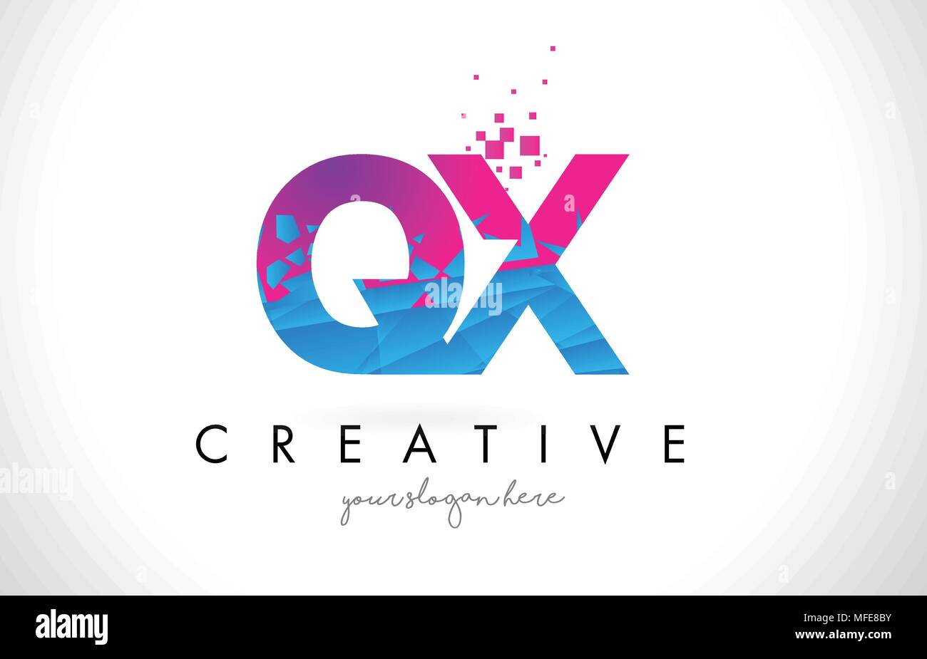 QX Q X Letter Logo with Broken Shattered Blue Pink Triangles Texture ...