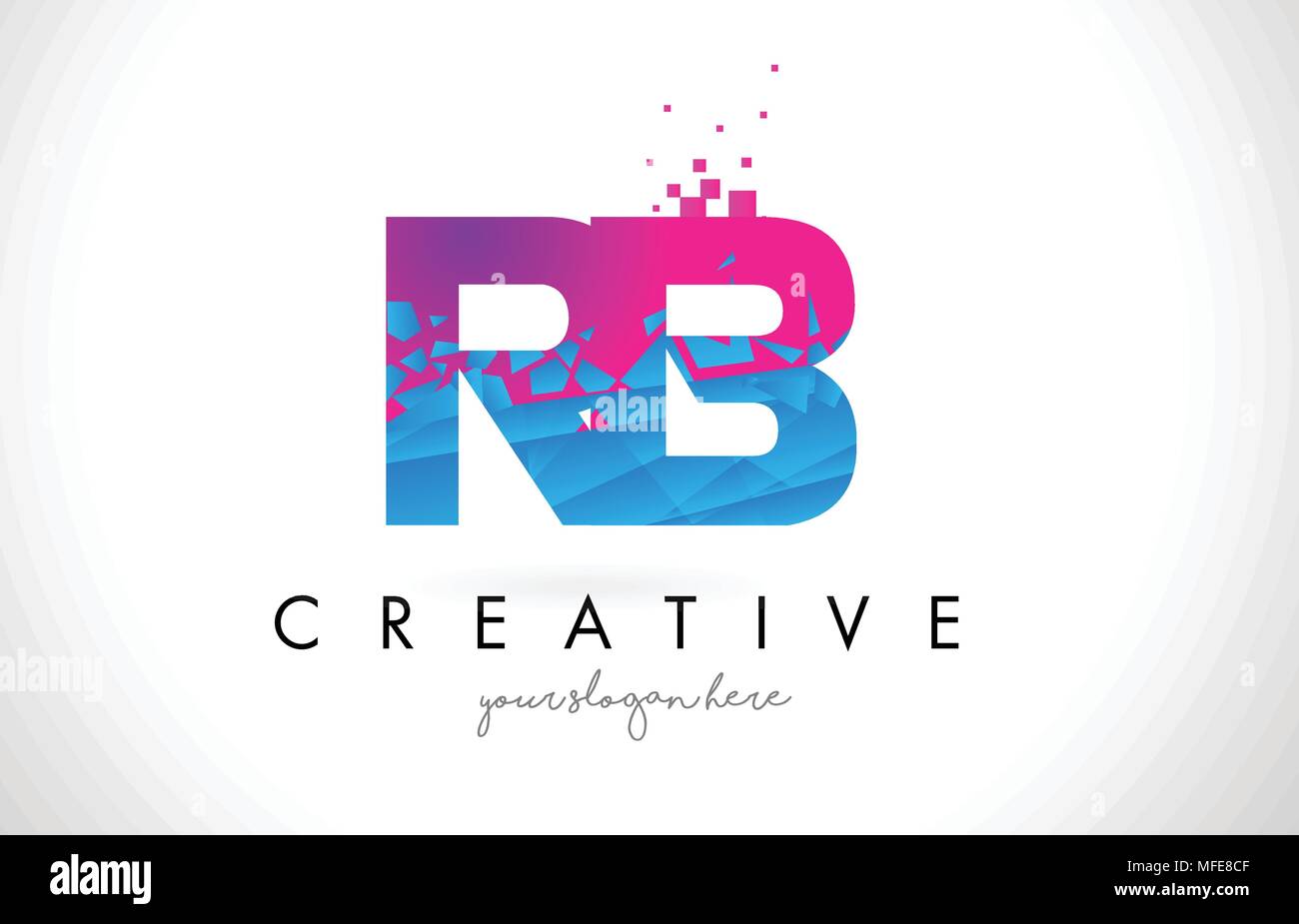 RB R B Letter Logo with Broken Shattered Blue Pink Triangles Texture ...