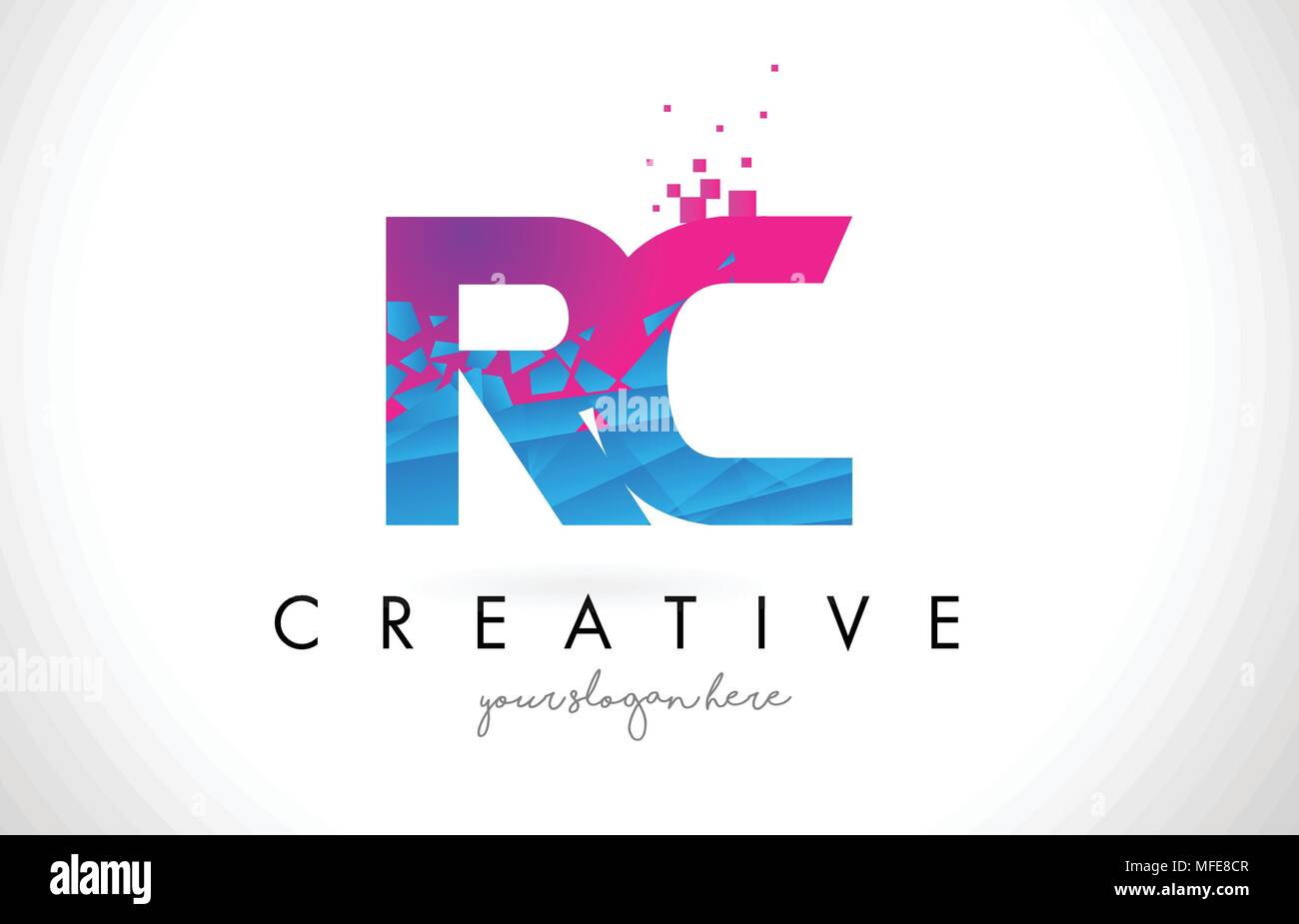 RC R C Letter Logo with Broken Shattered Blue Pink Triangles Texture ...