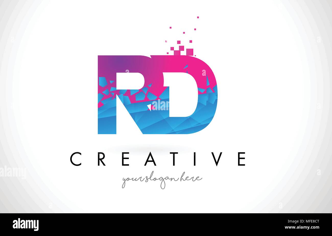 RD R D Letter Logo with Broken Shattered Blue Pink Triangles Texture ...