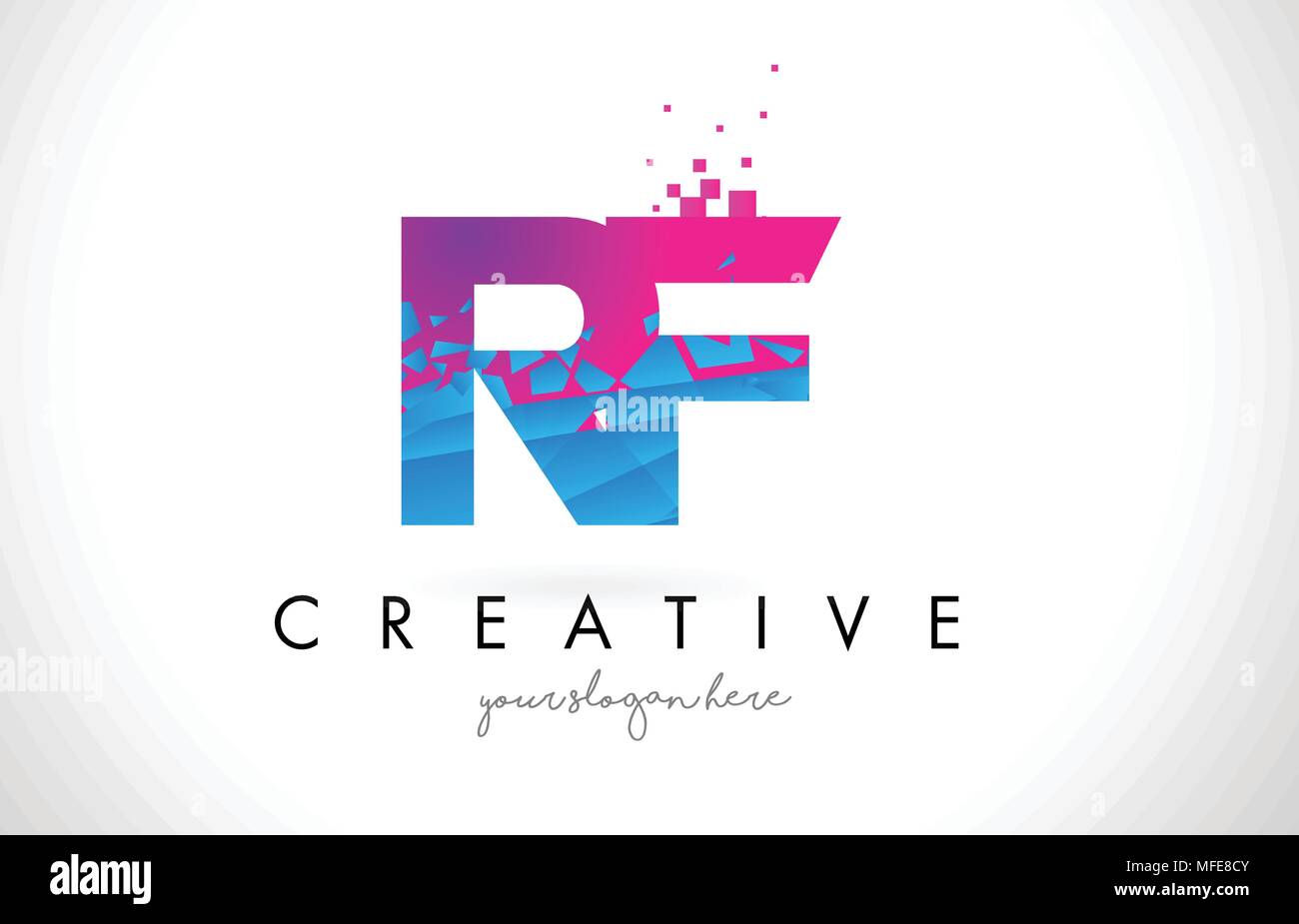 RF R F Letter Logo with Broken Shattered Blue Pink Triangles Texture ...